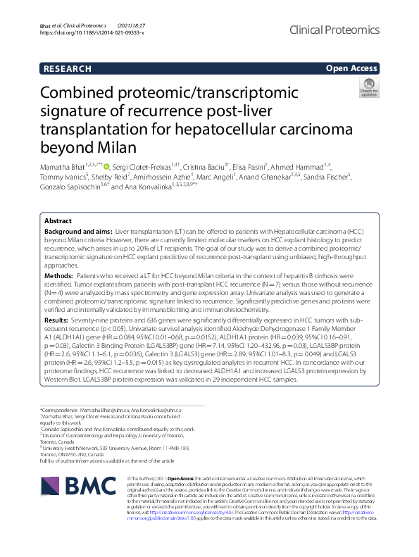 (PDF) Combined proteomic/transcriptomic signature of recurrence post-liver transplantation for ...
