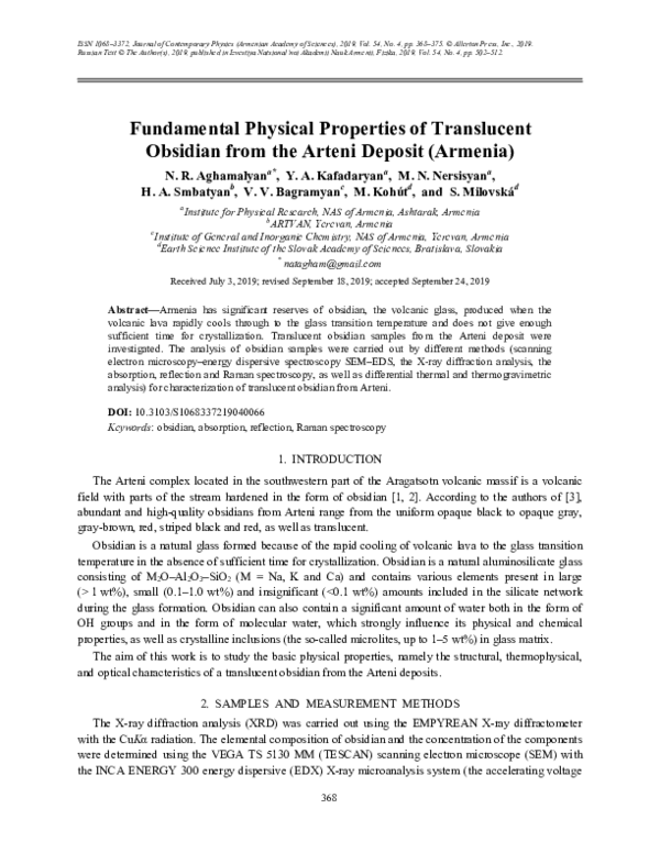 (PDF) Fundamental Physical Properties of Translucent Obsidian from the ...