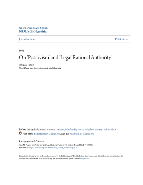 (PDF) On ‘Positivism’ and ‘Legal Rational Authority’