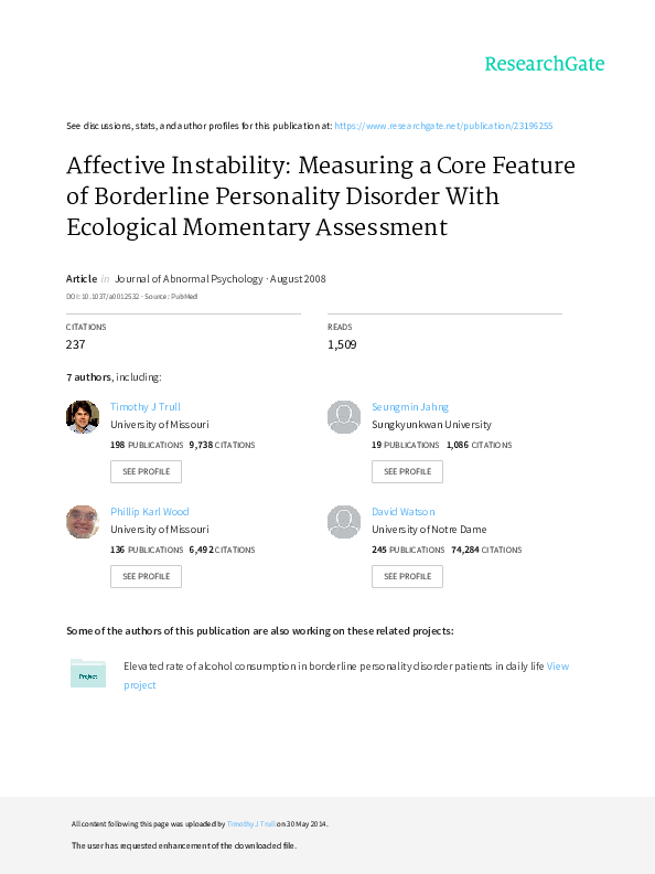 (PDF) Measuring Affective Instability in Borderline Personality Disorder