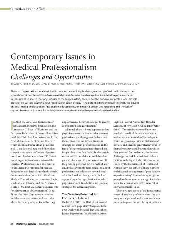 (PDF) Contemporary issues in medical professionalism challenges and ...