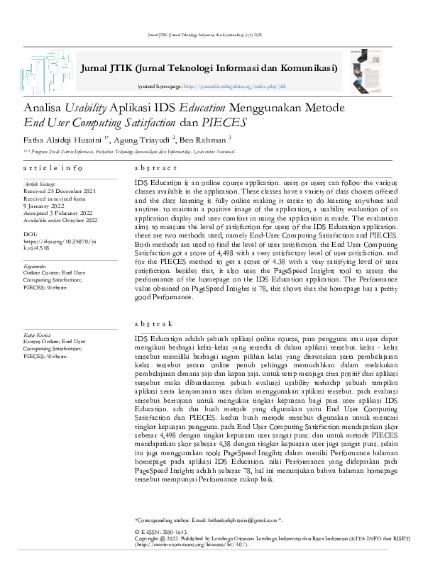 (PDF) Analisa Usability Aplikasi IDS Education Menggunakan Metode End User Computing ...