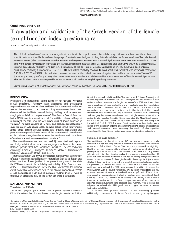 (PDF) Translation and validation of the Greek version of the ...