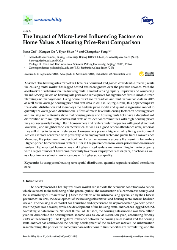 (PDF) The Impact of Micro-Level Influencing Factors on Home Value: A ...