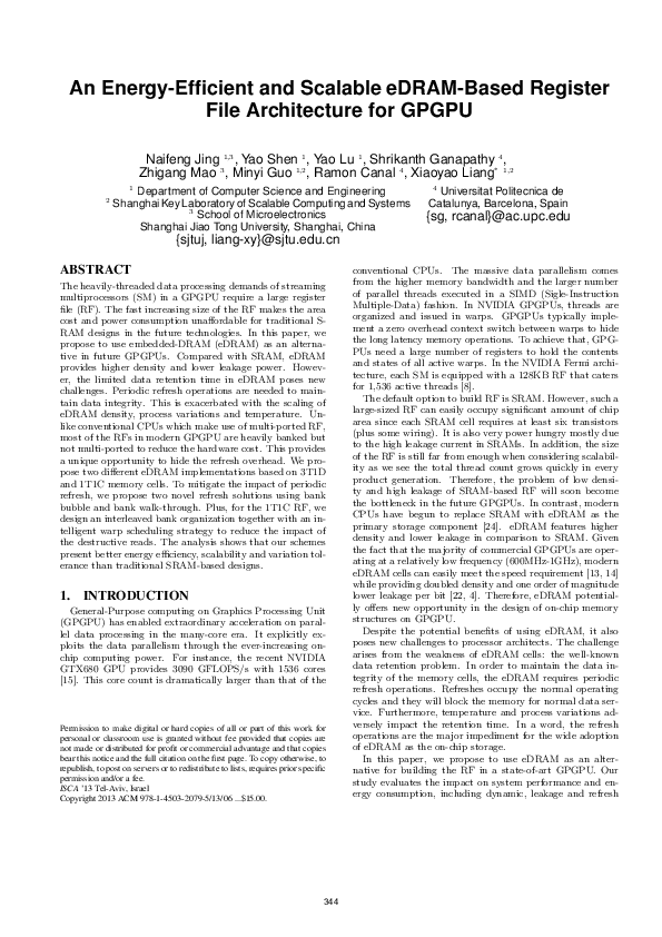 Pdf An Energy Efficient And Scalable Edram Based Register File