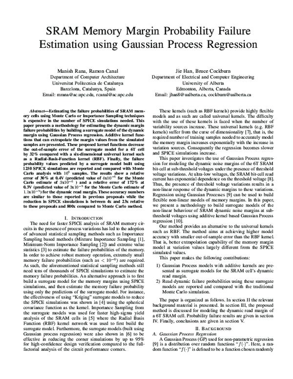 (PDF) SRAM memory margin probability failure estimation using Gaussian Process regression