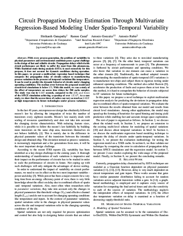 Pdf Circuit Propagation Delay Estimation Through Multivariate Regression Based Modeling Under