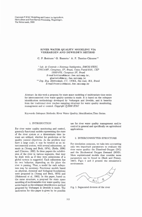 (PDF) River Water Quality Modeling via Verhaegen and Dewilde's Method