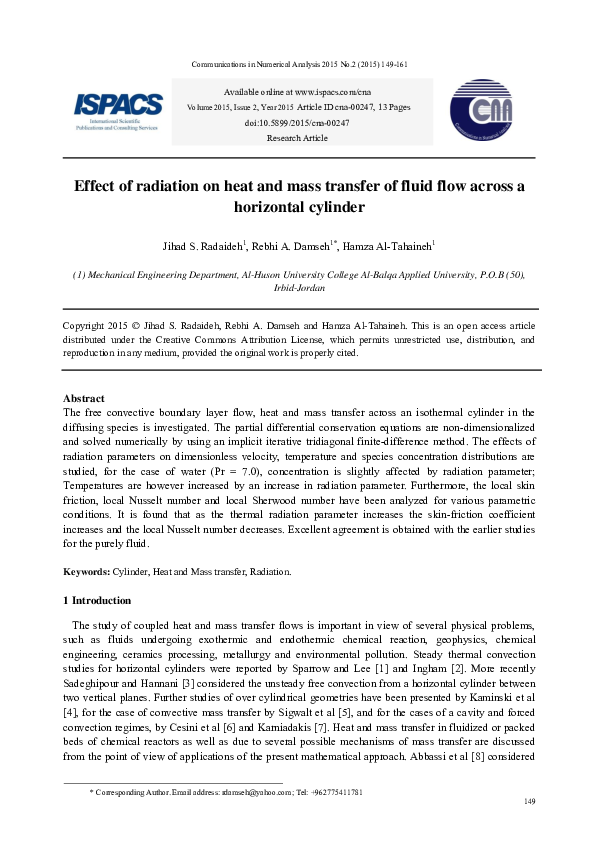 (PDF) Effect of radiation on heat and mass transfer of fluid flow ...