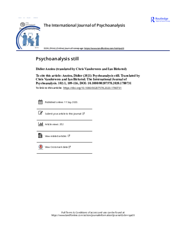 (PDF) Psychoanalysis Still [La psychanalyse encore, written by Didier ...