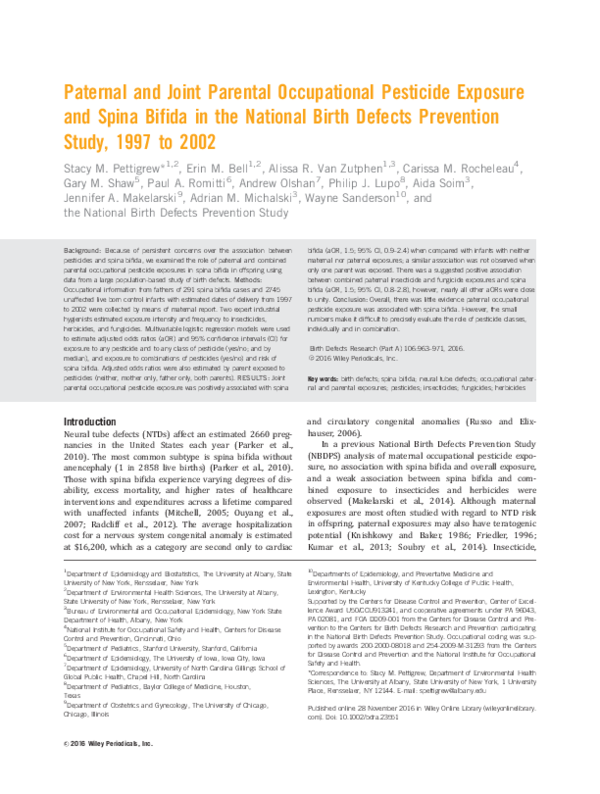 (PDF) Paternal and joint parental occupational pesticide exposure and ...