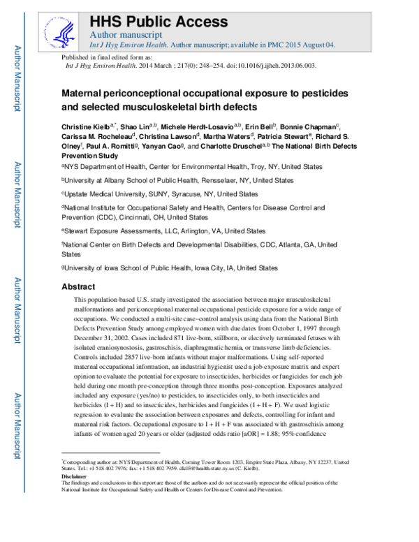 (PDF) Maternal periconceptional occupational exposure to pesticides and ...