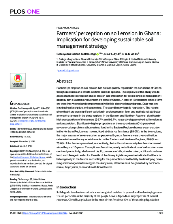 (PDF) Farmers’ perception on soil erosion in Ghana: Implication for developing sustainable soil ...