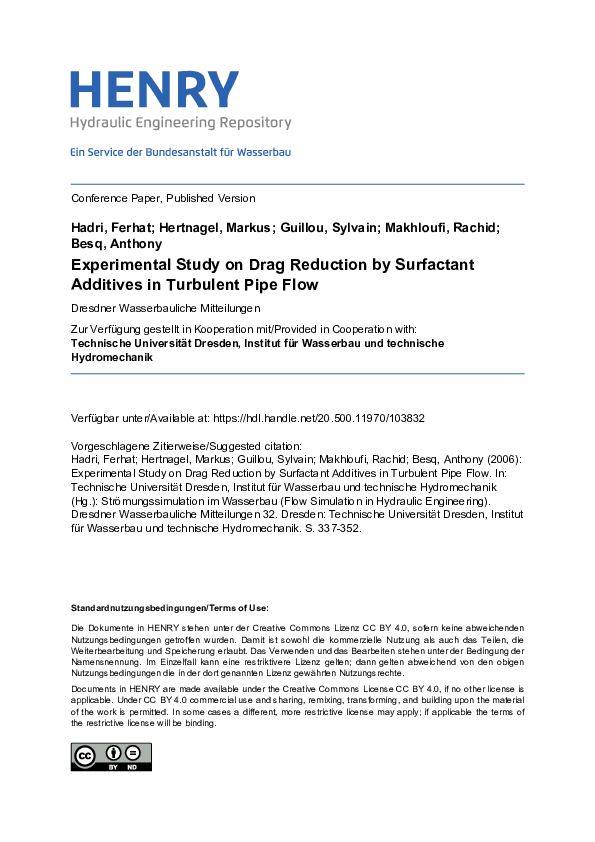 (PDF) Experimental Study on Drag Reduction by Surfactant Additives in Turbulent Pipe Flow