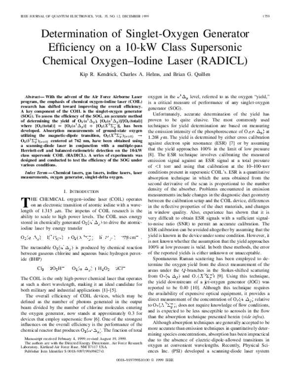 (PDF) Determination of singlet-oxygen generator efficiency on a 10-kW ...