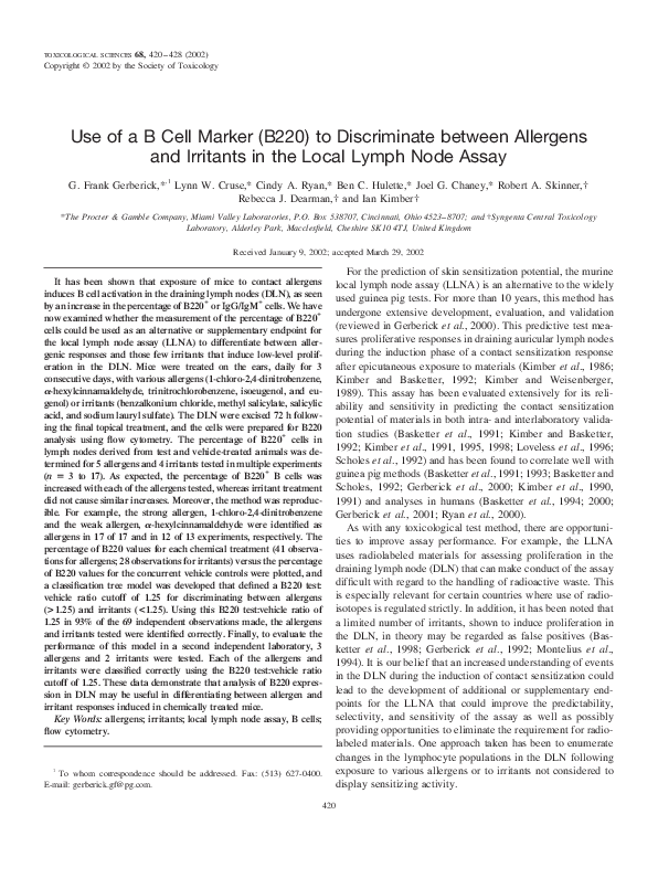 (PDF) Use of a B Cell Marker (B220) to Discriminate between Allergens ...