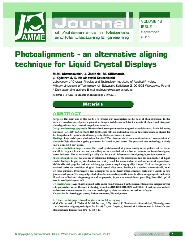 (PDF) Photoalignment -an alternative aligning technique for Liquid Crystal Displays | Marcin ...