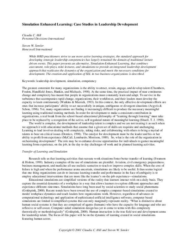 (PDF) Simulation Enhanced Learning: Case Studies in Leadership Development