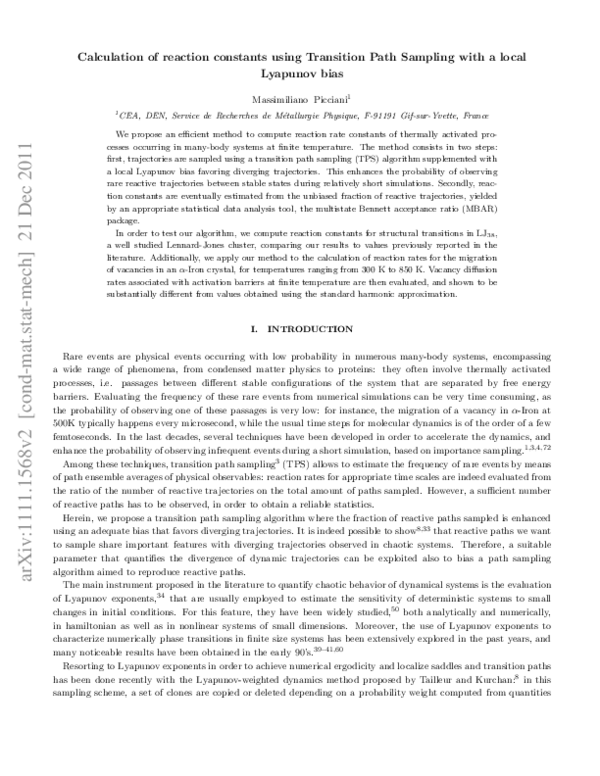 Pdf Calculation Of Reaction Constants Using Transition Path Sampling
