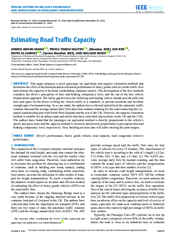 (PDF) New Methods for Estimating Traffic Capacity