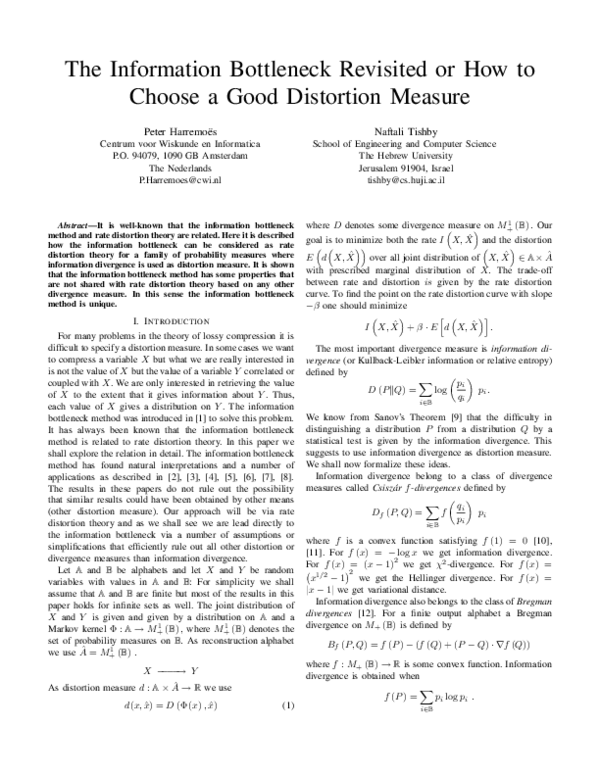 (PDF) The Information Bottleneck Revisited or How to Choose a Good ...