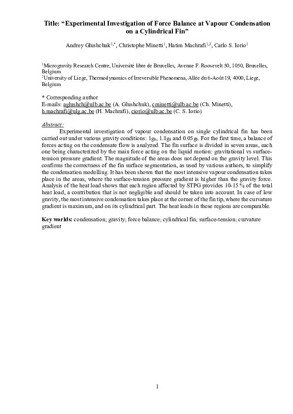 (PDF) Experimental investigation of force balance at vapour ...