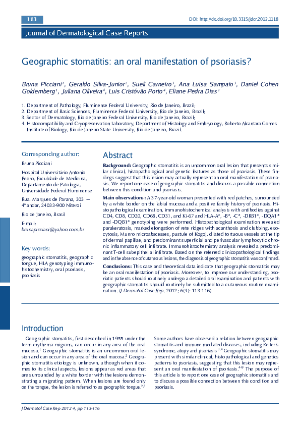 (PDF) Geographic stomatitis: an oral manifestation of psoriasis ...