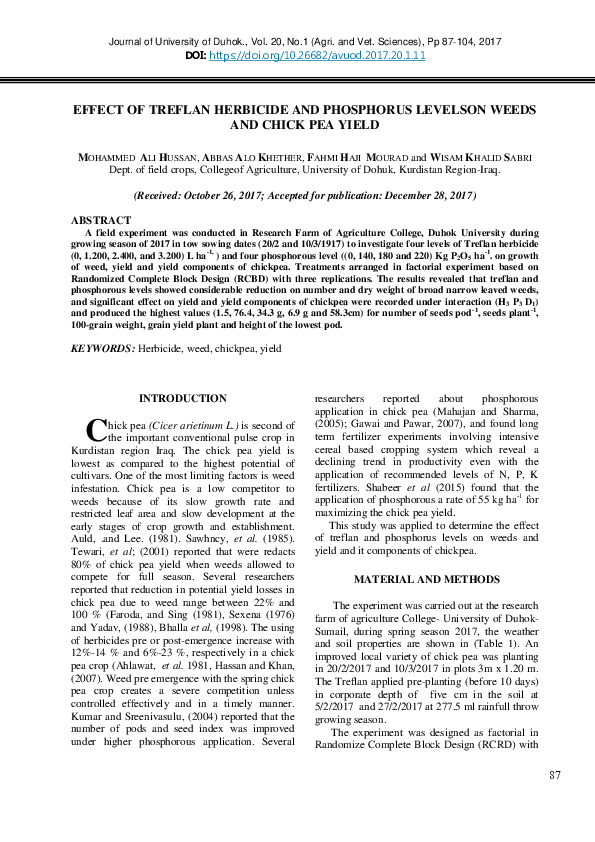 (PDF) Effect of Treflan Herbicide and Phosphorus Levelson Weeds and ...