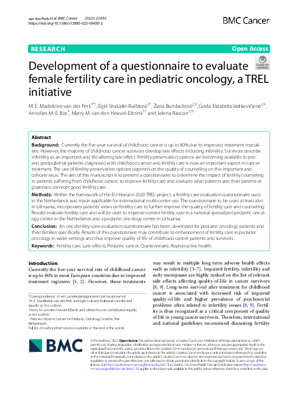 (PDF) Development of a questionnaire to evaluate female fertility care ...