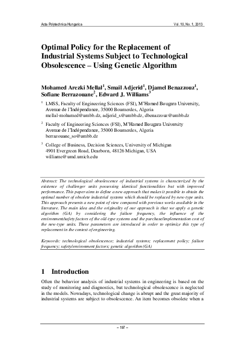 (PDF) Optimal Policy for the Replacement of Industrial Systems Subject to Technological ...