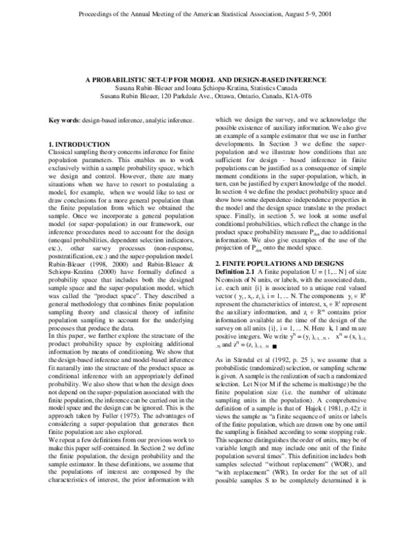 (PDF) A Probabilistic Set-Up for Model and Design-Based Inference