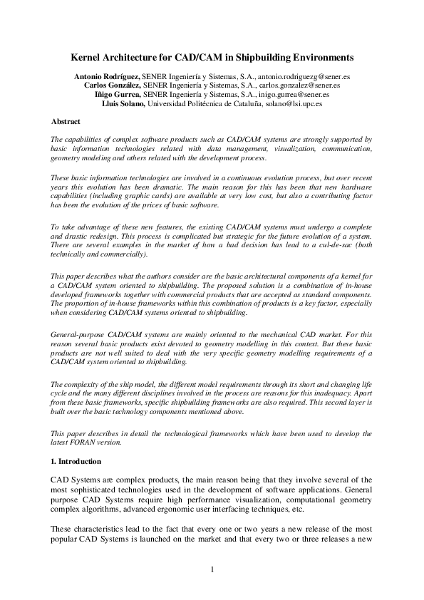 (PDF) 1 Kernel Architecture for CAD / CAM in Shipbuilding Environments