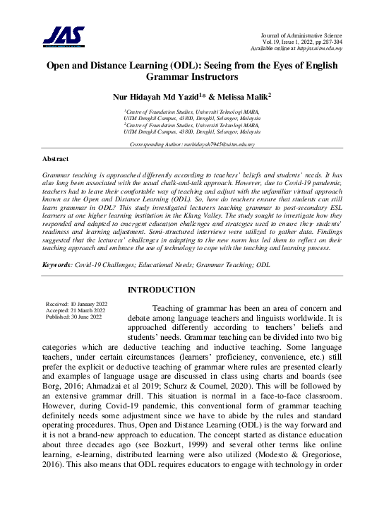 (PDF) Open and Distance Learning (ODL): Seeing from the Eyes of English ...