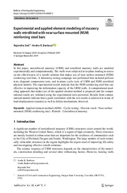 (PDF) Experimental and applied element modeling of masonry walls retrofitted with near surface ...