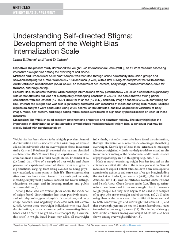 (PDF) Understanding Self-directed Stigma: Development of the Weight ...