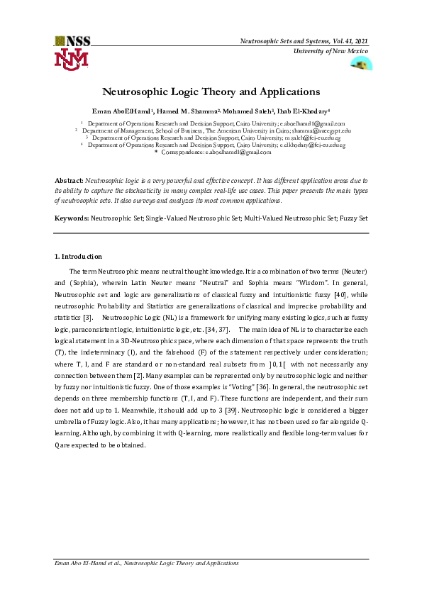 Pdf Neutrosophic Logic Theory And Applications
