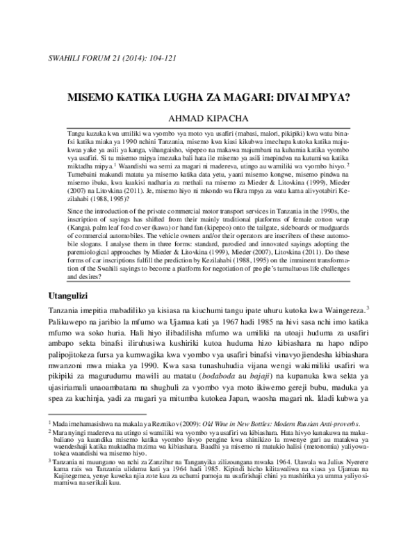 (PDF) Misemo katika lugha za magari: divai mpya?