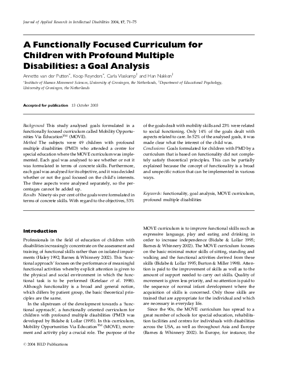 (PDF) A Functionally Focused Curriculum for Children with Profound ...