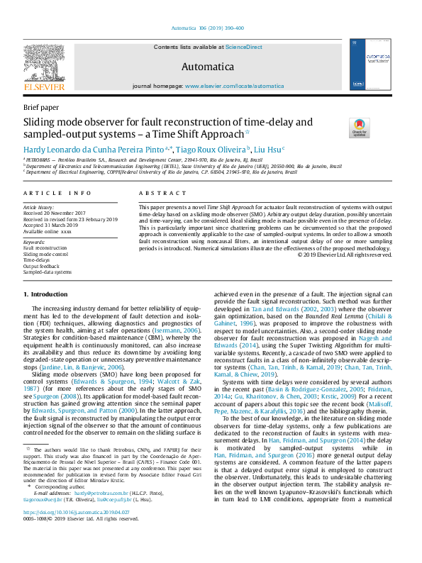 (PDF) Sliding mode observer for fault reconstruction of time-delay and sampled-output systems ...