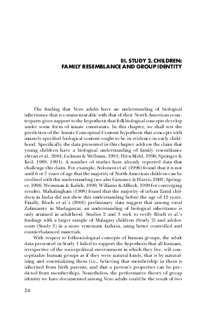 (PDF) III. Study 2. Children: Family Resemblance and Group Identity