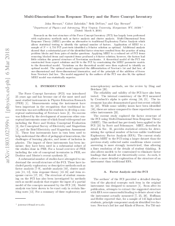 (PDF) Multidimensional item response theory and the Force Concept Inventory
