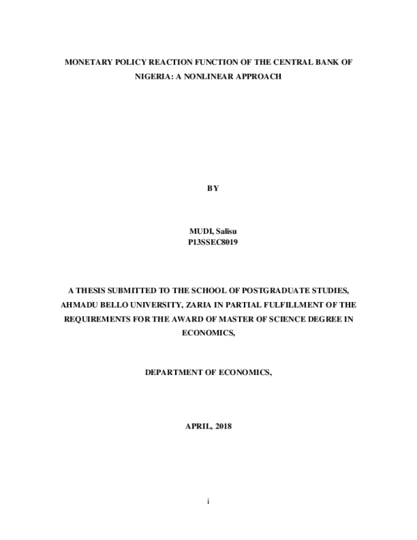 (PDF) Monetary Policy Reaction Function of the Central Bank of Nigeria ...