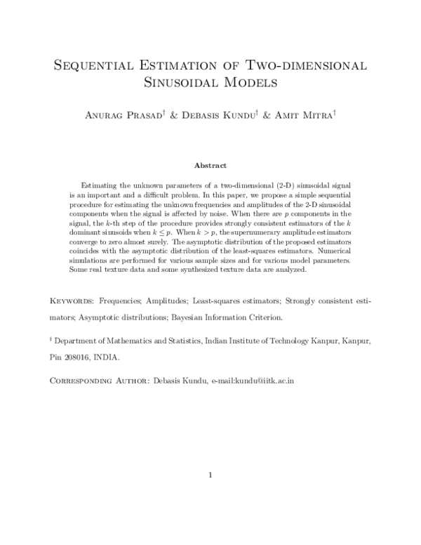 Pdf Sequential Estimation Of Two Dimensional Sinusoidal Models