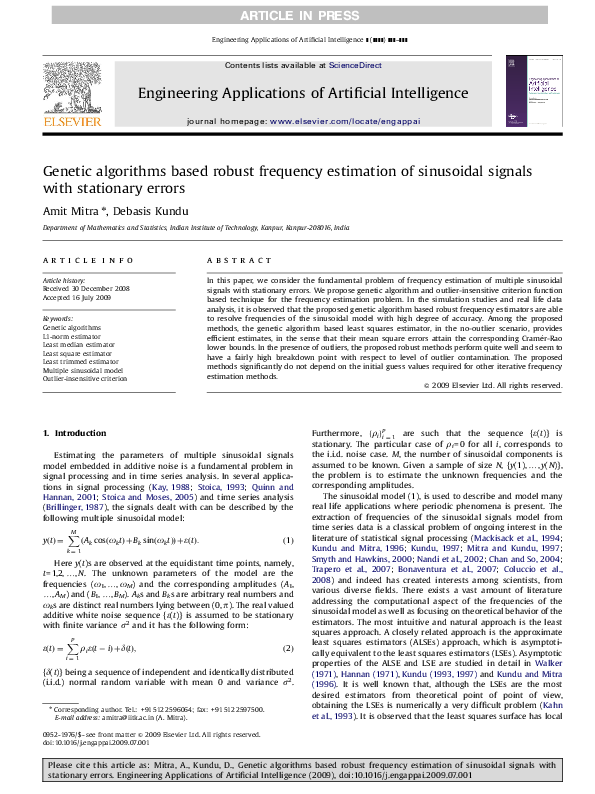 Pdf Genetic Algorithms Based Robust Frequency Estimation Of