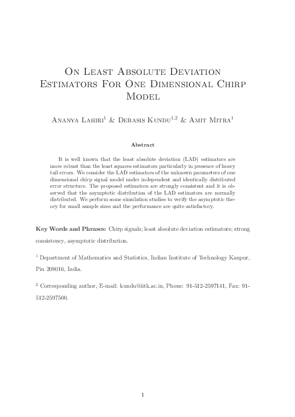 Pdf On Least Absolute Deviation Estimators For One Dimensional Chirp Model