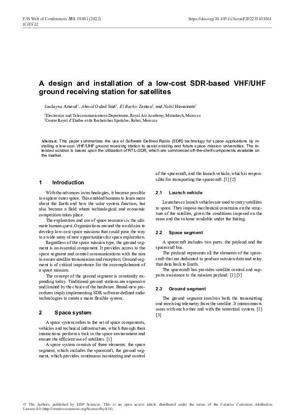 Pdf A Design And Installation Of A Low Cost Sdr Based Vhf Uhf Ground