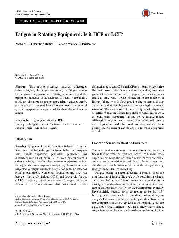 (PDF) Fatigue in Rotating Equipment: Is it HCF or LCF?