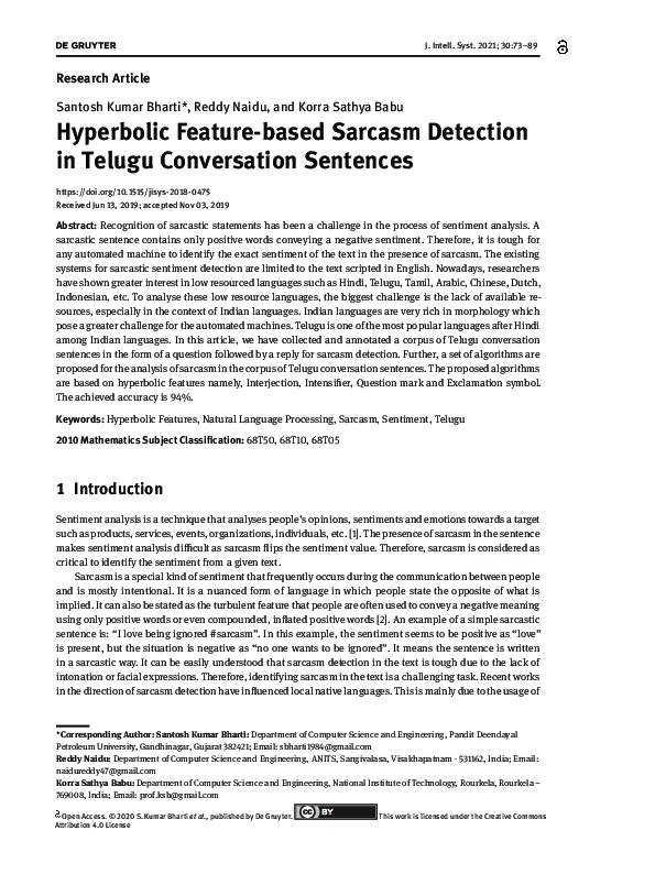 (PDF) Hyperbolic Feature-based Sarcasm Detection in Telugu Conversation Sentences