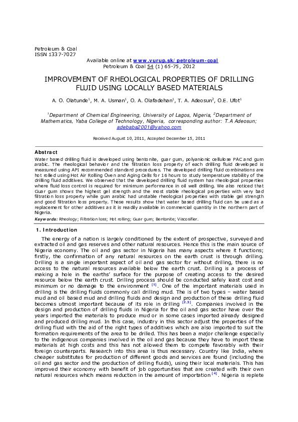 (PDF) Improvement of Rheological Properties of Drilling Fluid Using ...