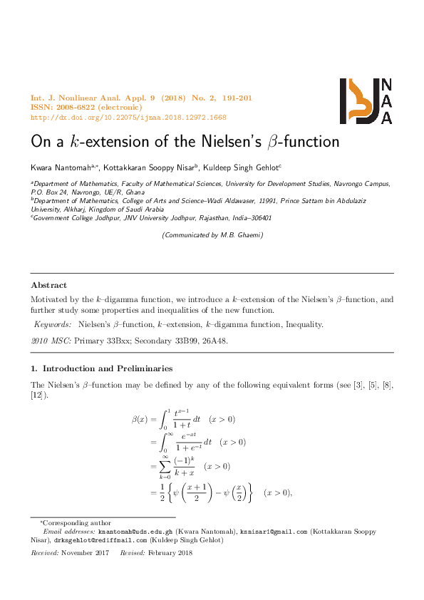 Pdf Some Inequalities For The K Digamma Function Edward Prempeh